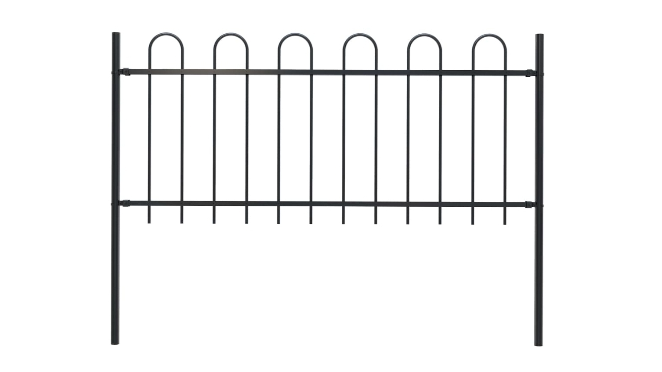 vidaXL Garden Fence with Hoop Top Steel - Black | Harvey Norman