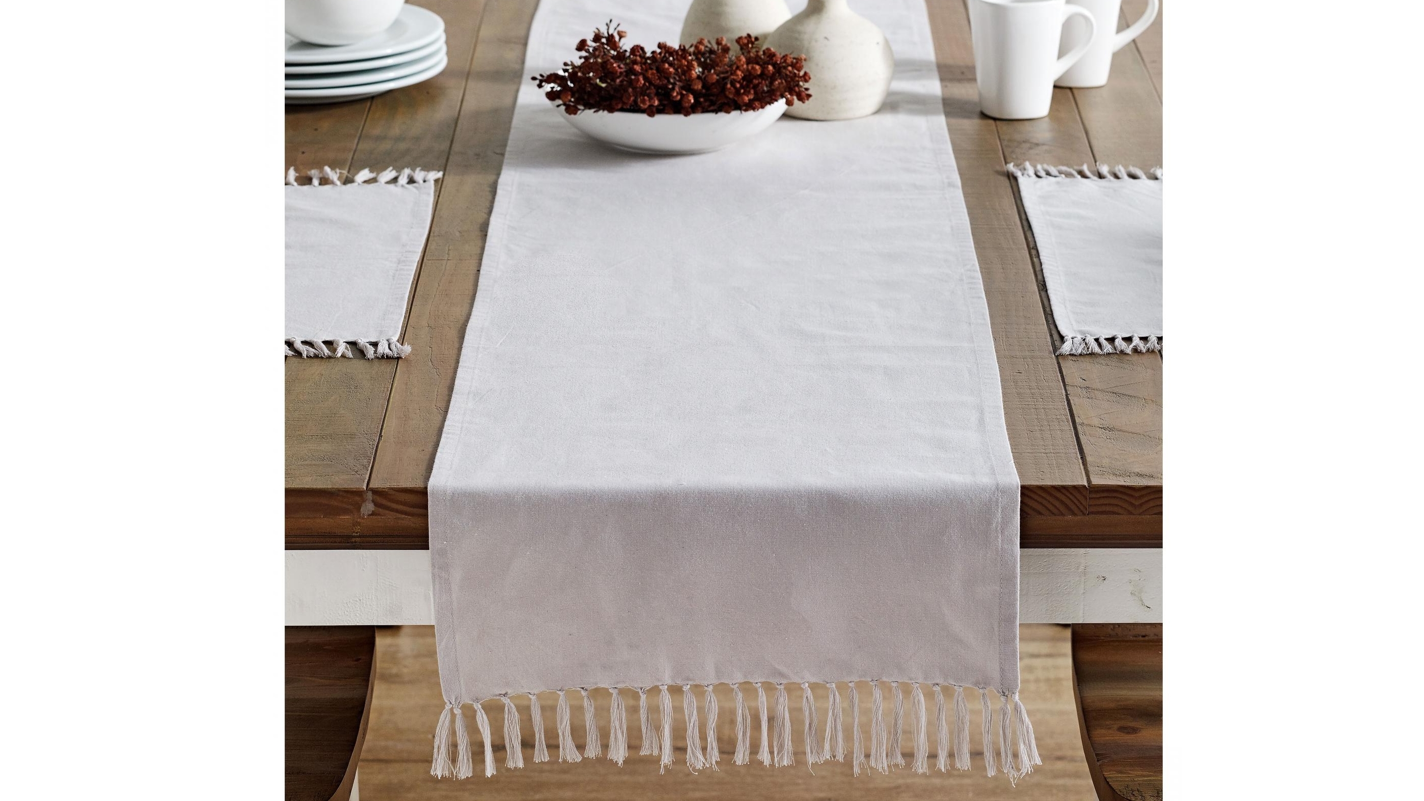 L'Avenue Fringed Silver Table Runner | Harvey Norman