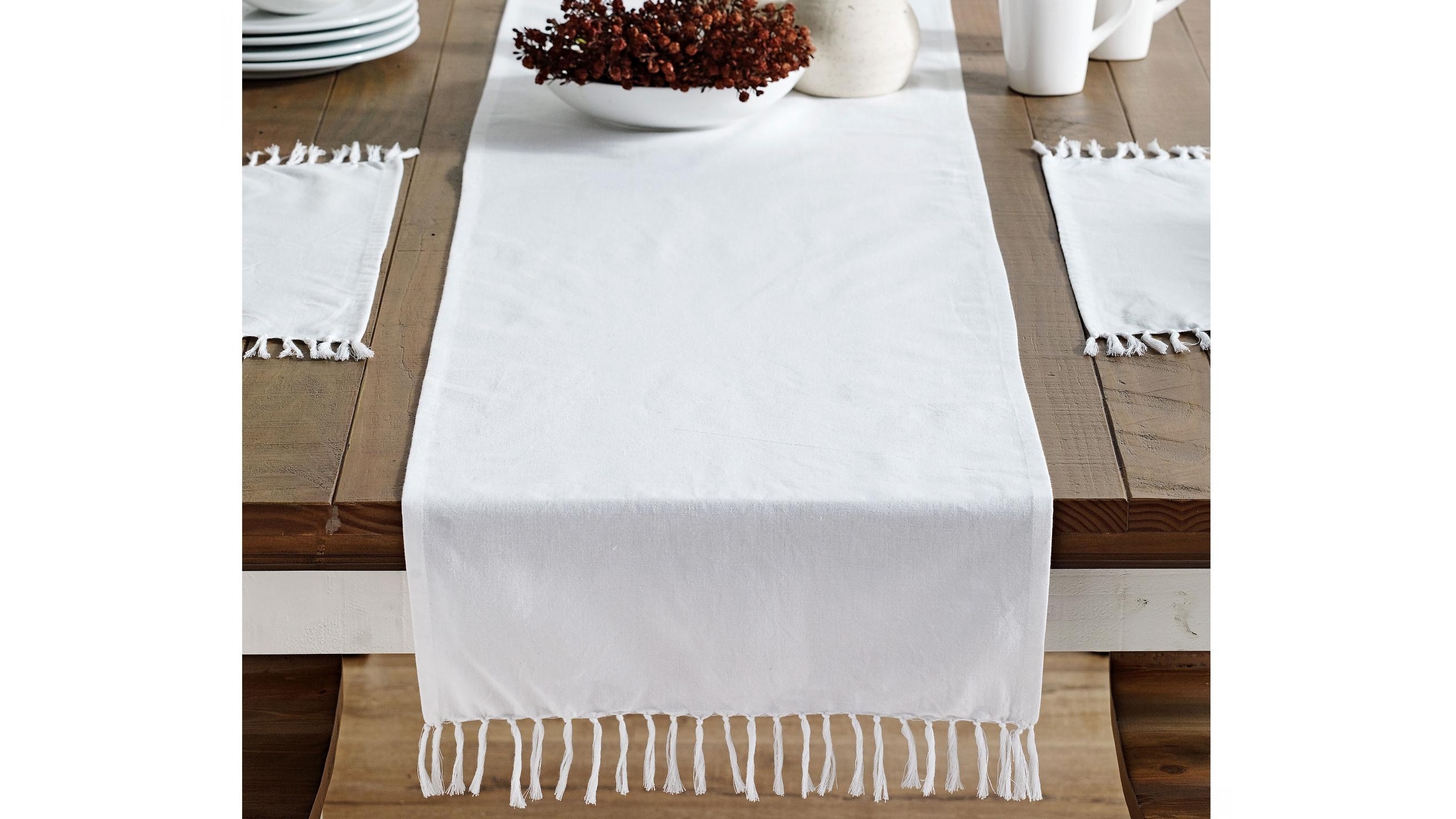 L'Avenue Fringed White Table Runner | Harvey Norman