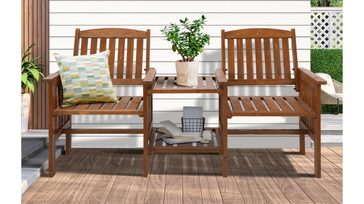 Livsip Wooden Garden Outdoor Bench 2 Seat Table - Brown | Harvey Norman