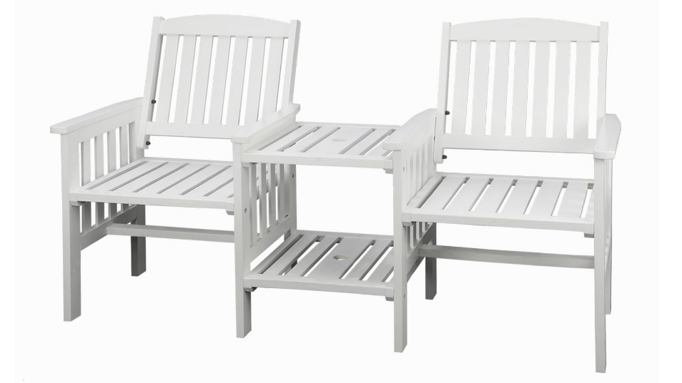 Livsip Wooden Garden Outdoor Bench 2 Seat Table - White | Harvey Norman