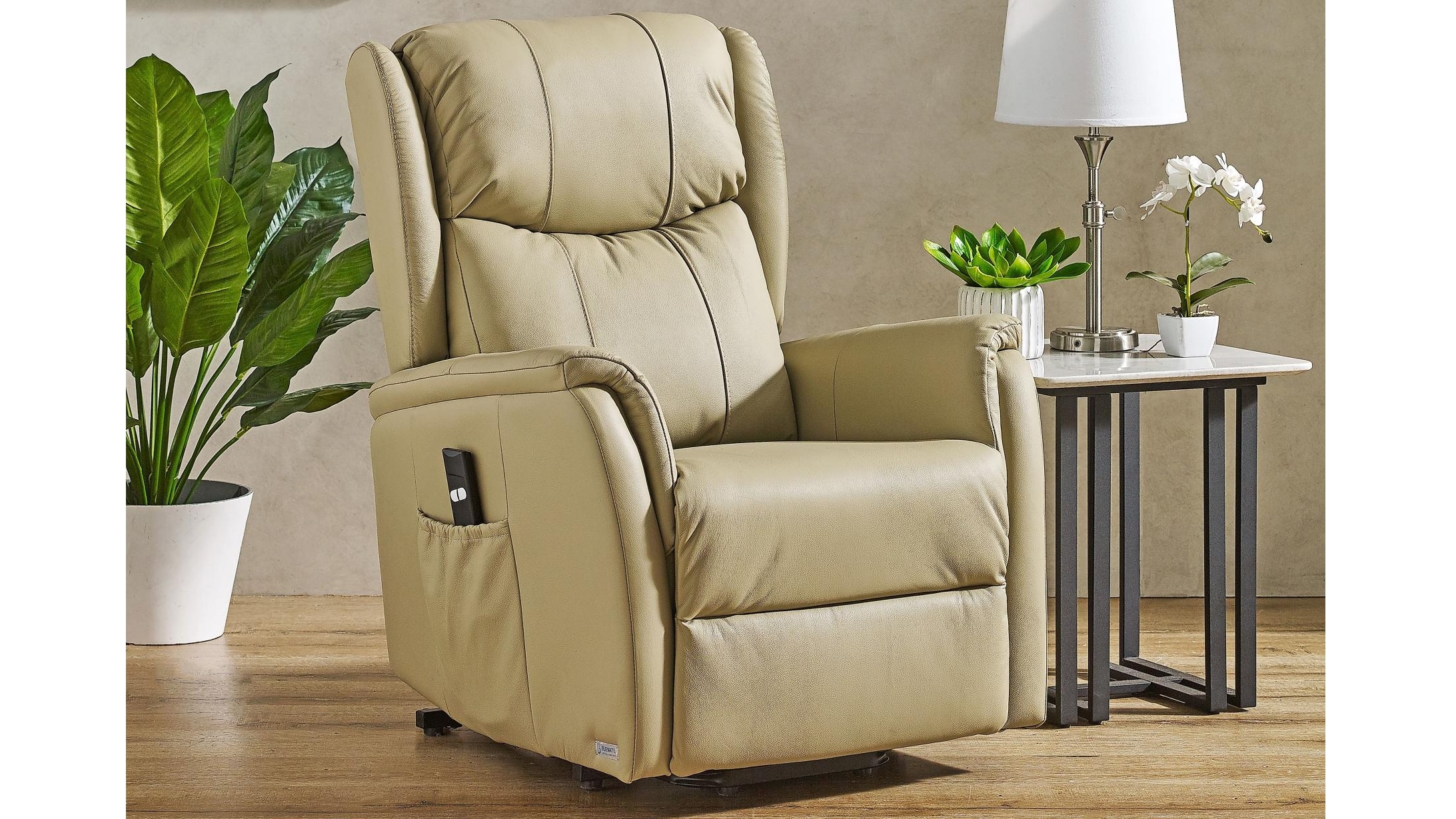 Tike Leather Single Motor Lift Chair - Taupe | Harvey Norman