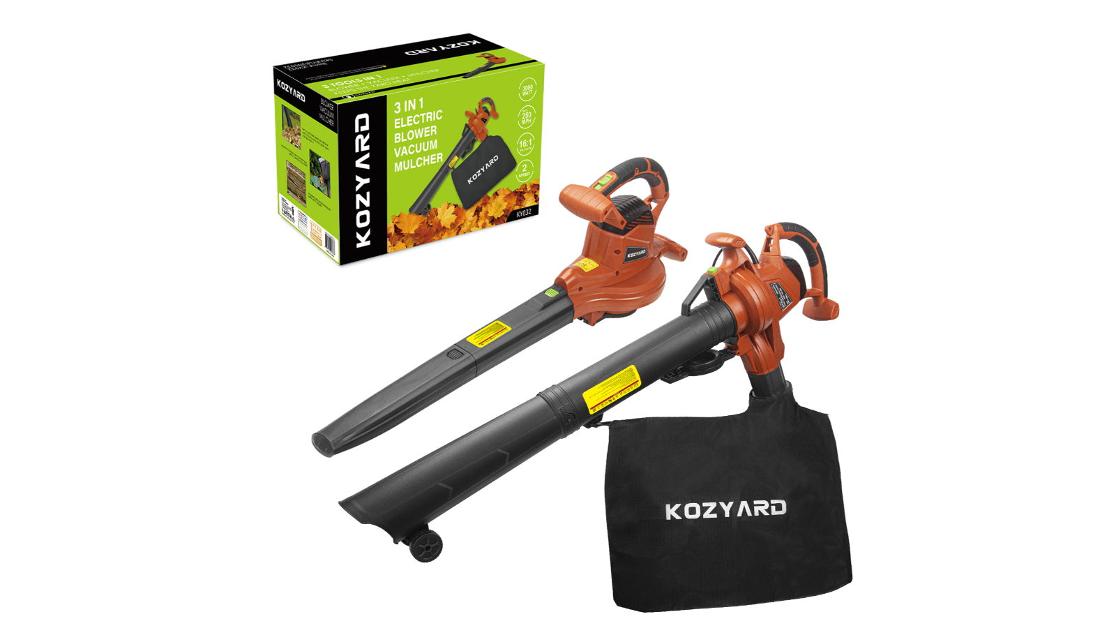 KOZYARD 3-in-1 Electric Leaf Blower Vacuum Mulcher 3000W Hand-Held Leaf ...