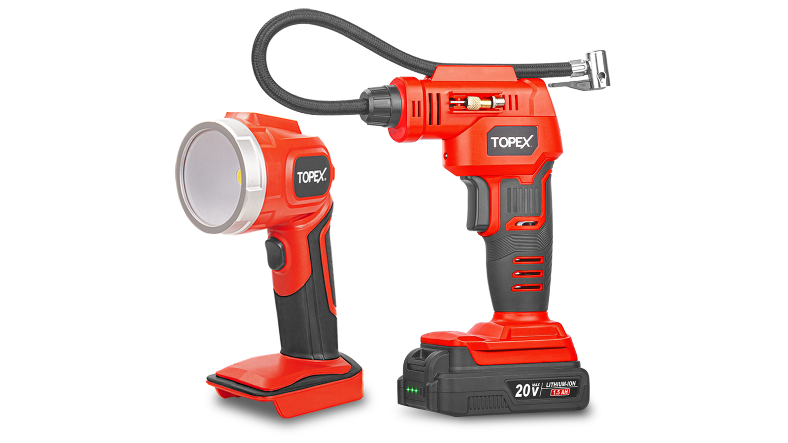 Topex 20V Cordless Tyre Inflator with Lightweight LED Torch Combo Kit ...