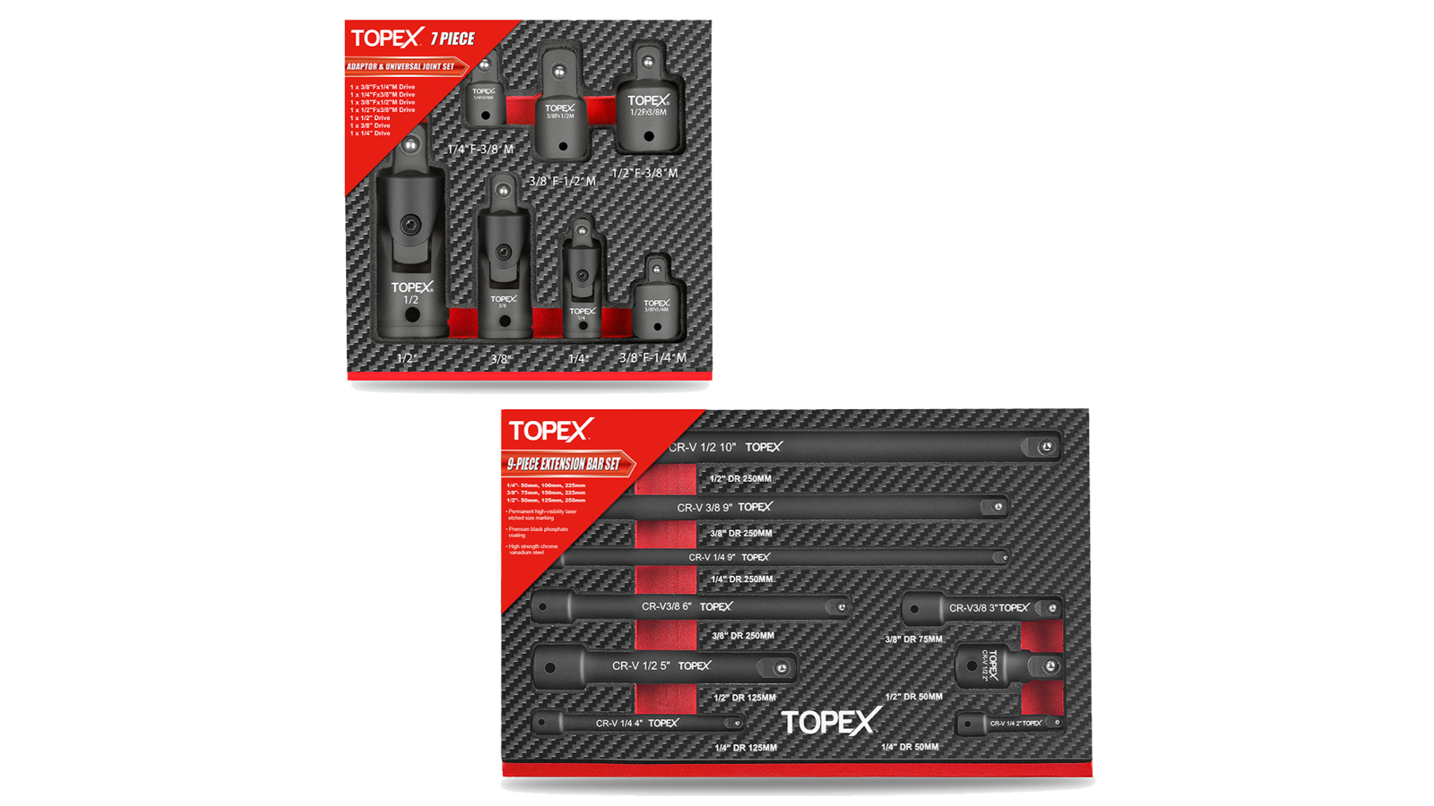 Topex 16 Piece Socket Adaptor and Extension Bar Set | Harvey Norman