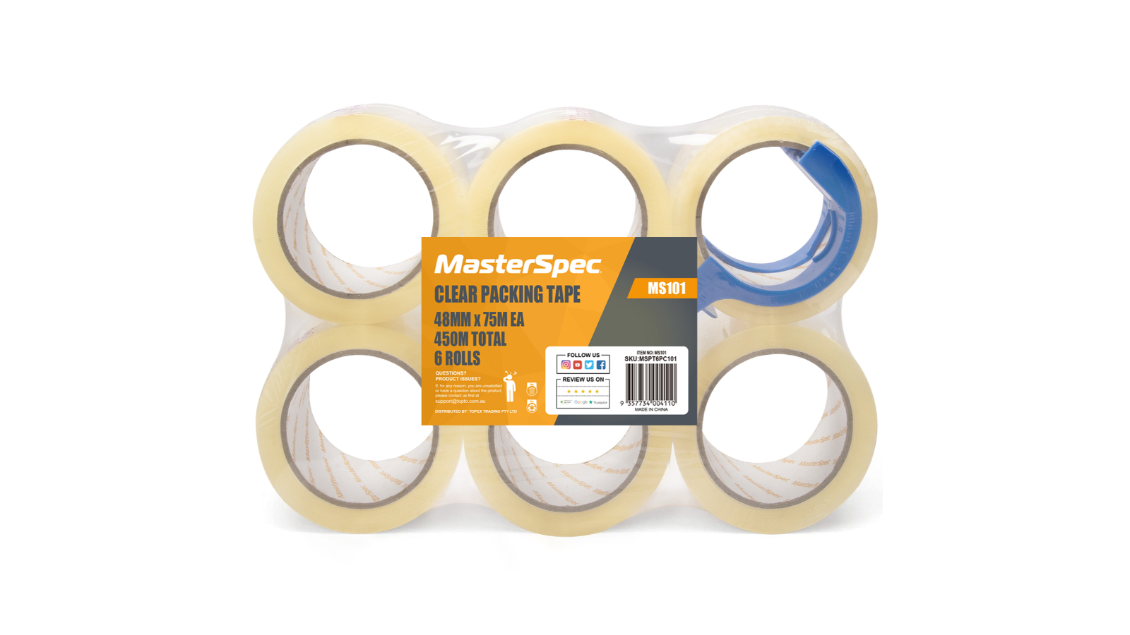 MasterSpec Clear Packing Tape - 6 Roll | Harvey Norman