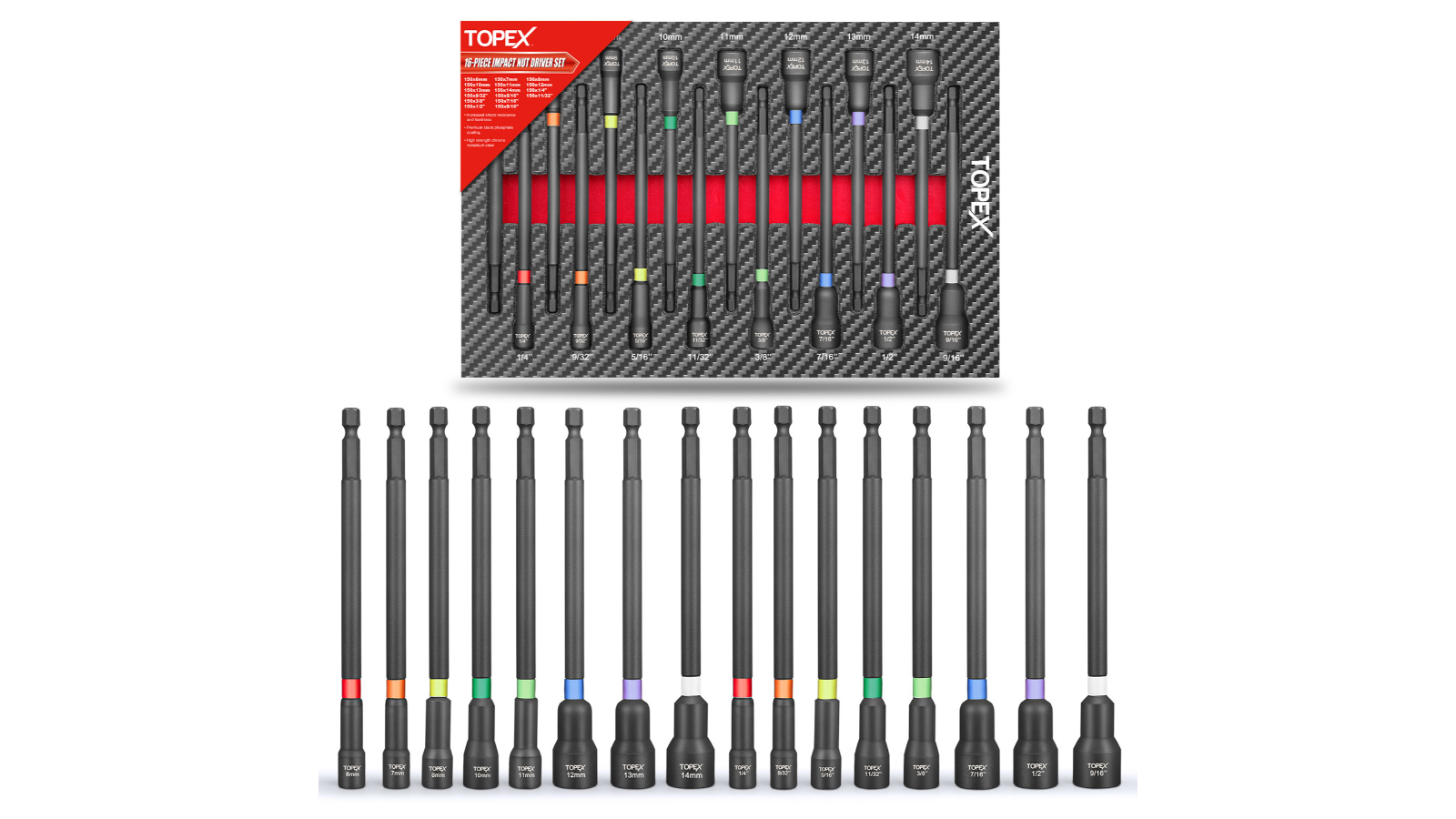 Topex 16 Piece Magnetic Impact Nut Driver Set | Harvey Norman