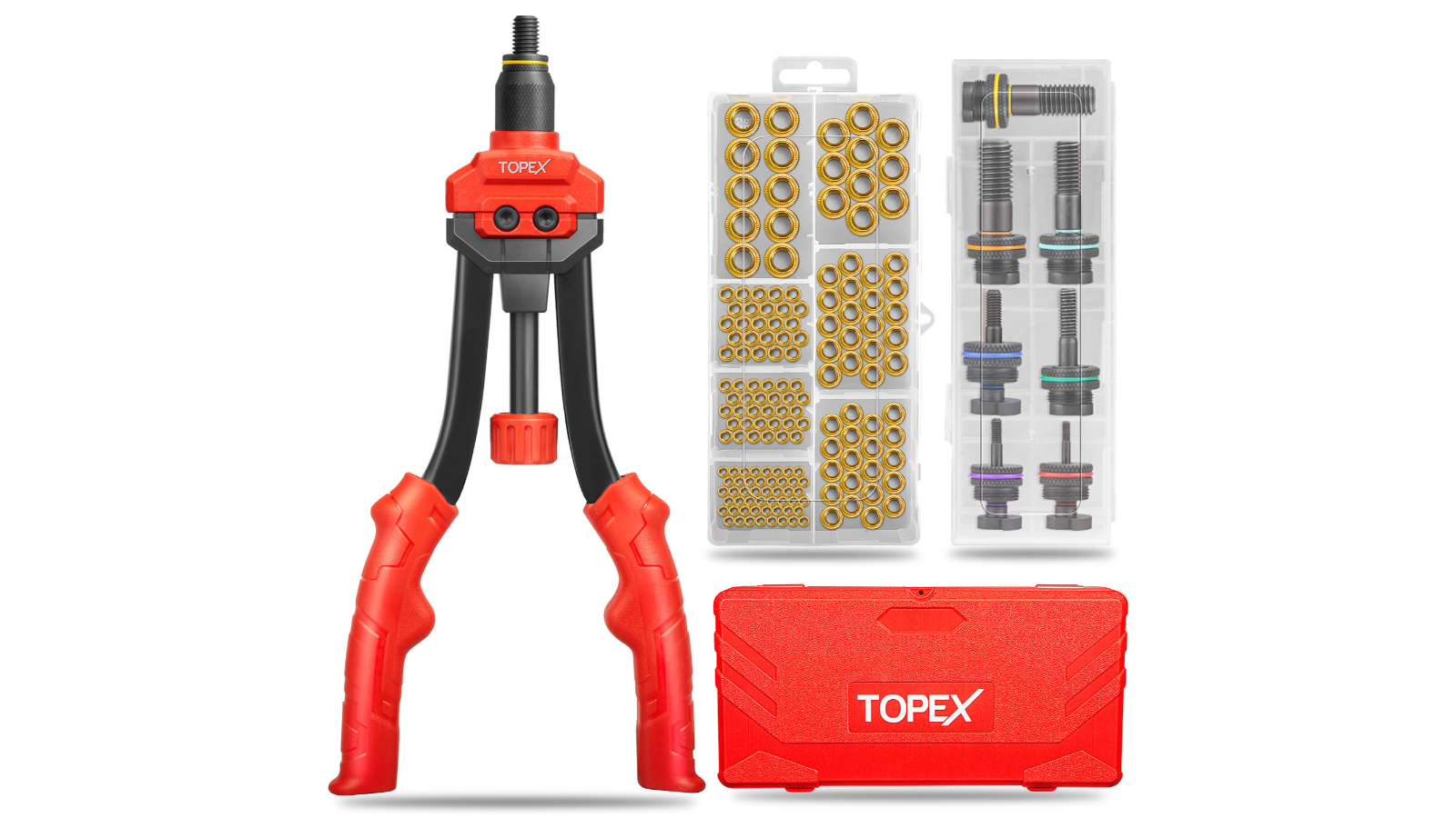 TOPEX 160 Piece Heavy Duty Nut Rivet Rivnut Nutsert Gun Kit Thread M3 ...