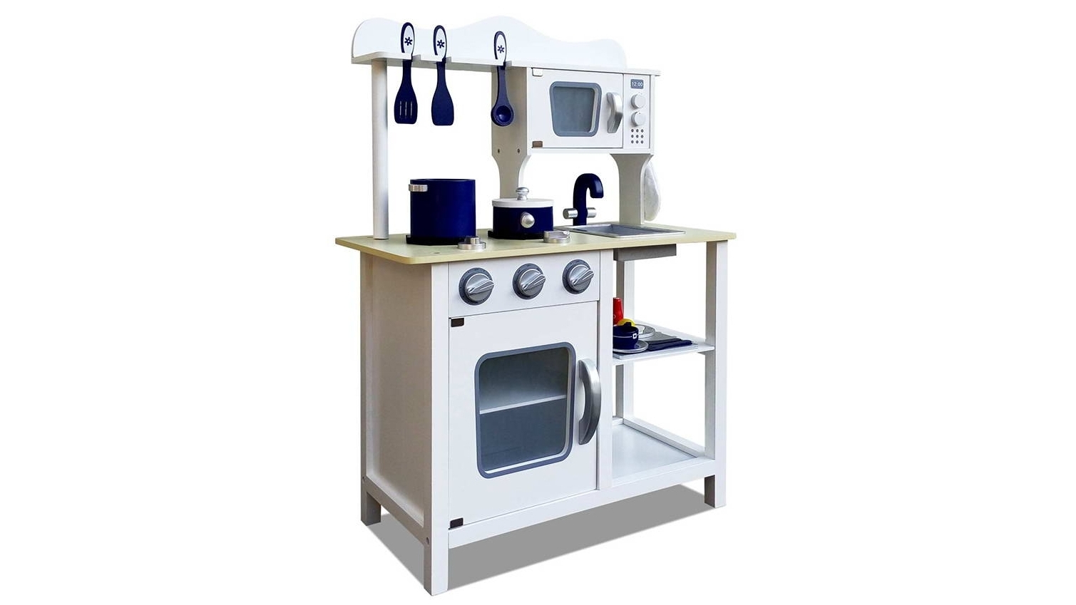 Keezi Kids Wood Stand Kitchen Play Set - White | Harvey Norman