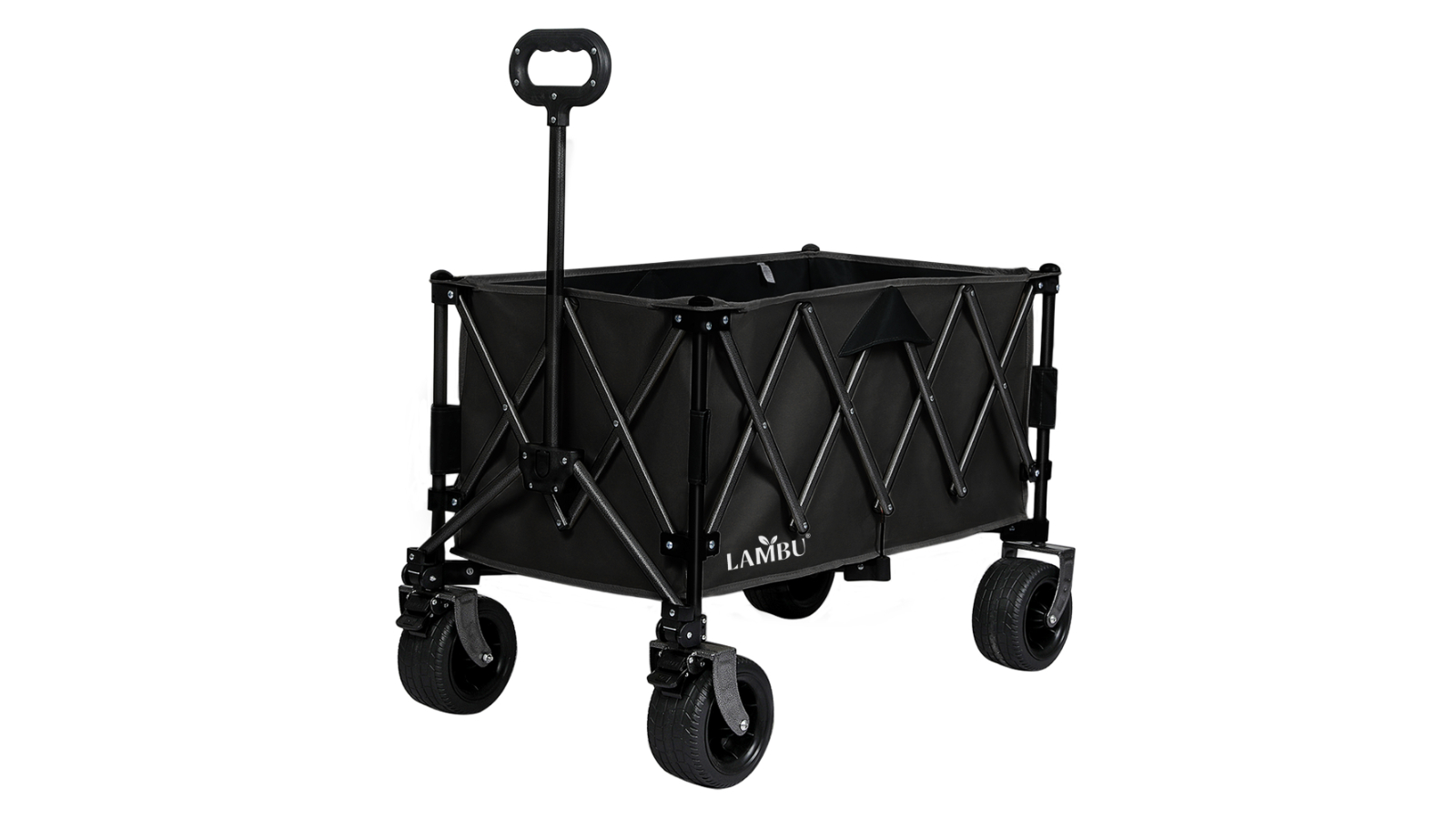 Lambu 240L Folding Wagon Beach Picnic Trolley - Black | Harvey Norman