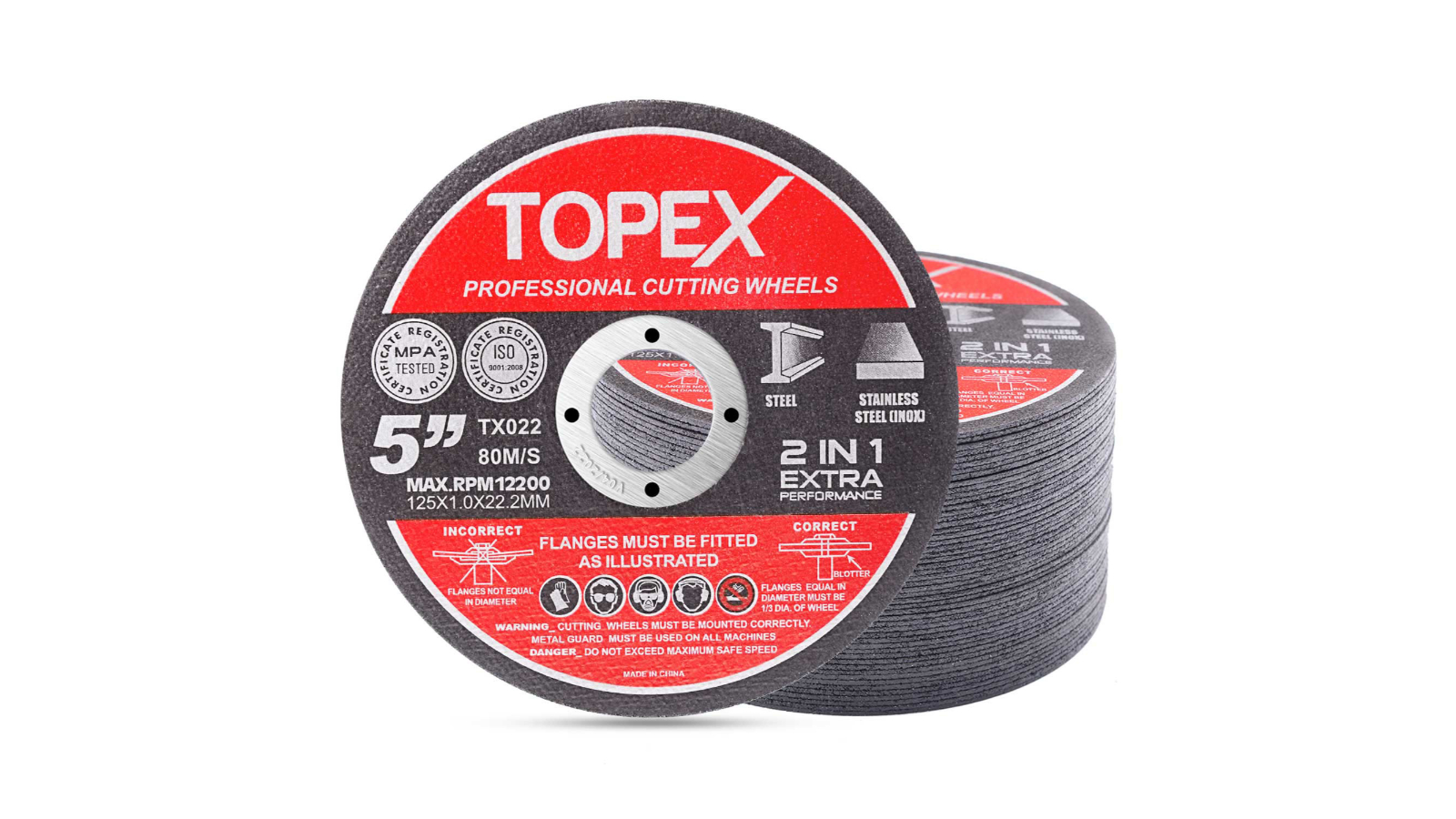 TOPEX 50-Piece 12.5cm Professional Cutting Wheels Discs 2-in-1 Steel ...