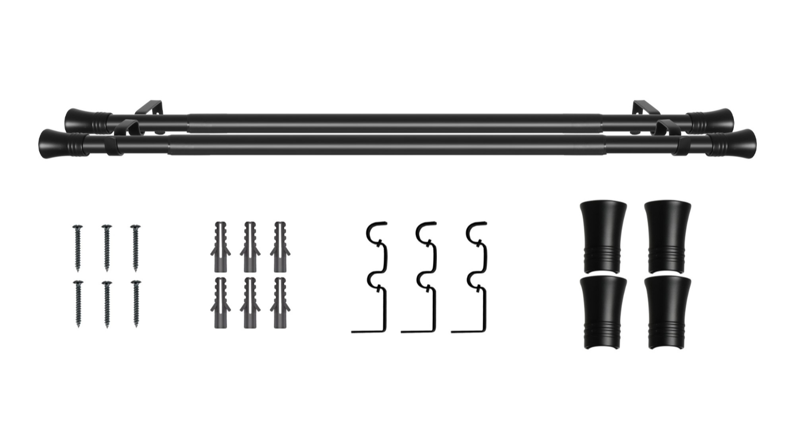 Marlow Extendable Steel Pole Pommel Double Curtain Rod Set - Black ...