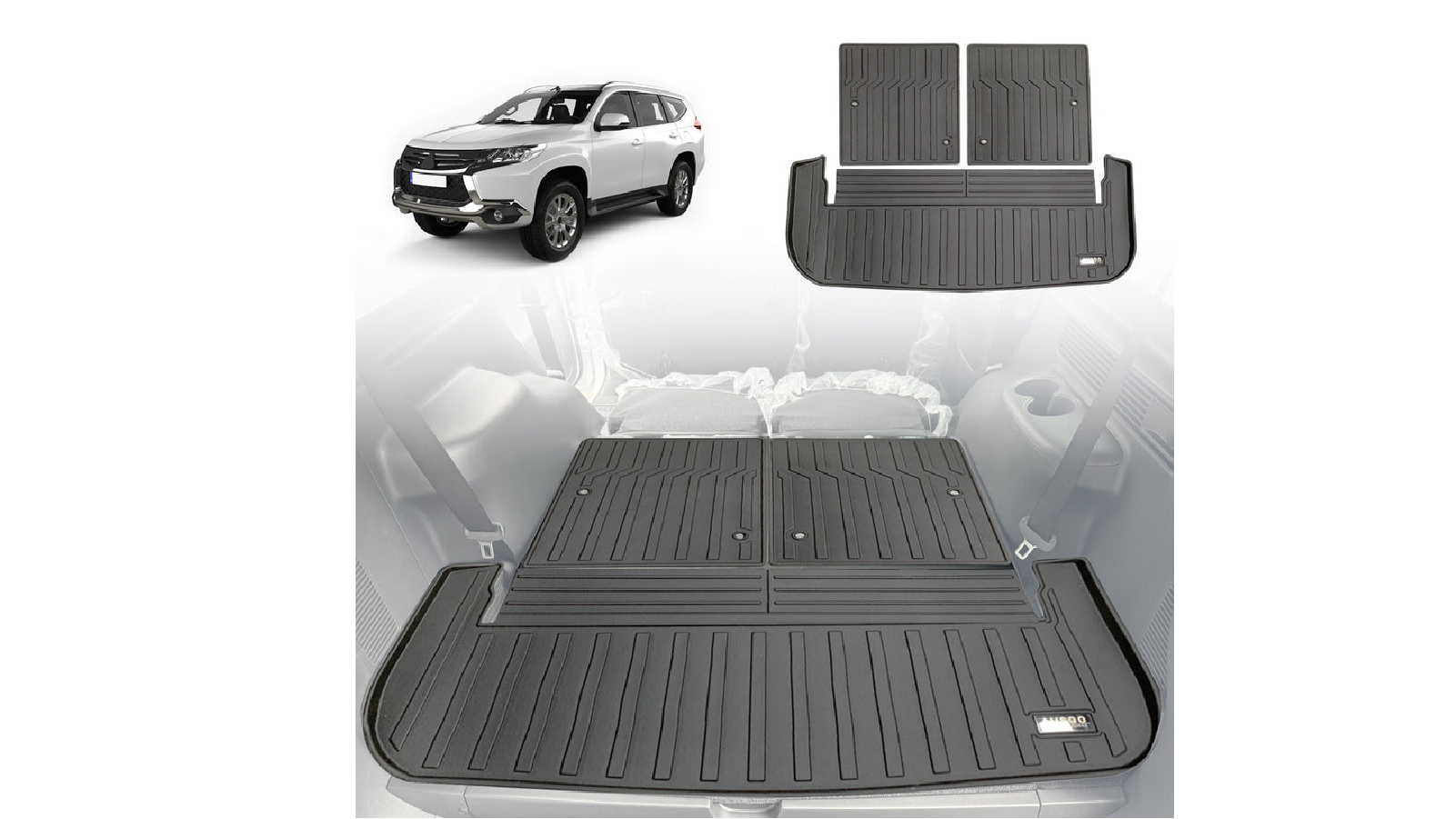 AUSGO 3 Piece Set 7 Seater of Boot Liner Cargo Mat for Mitsubishi ...
