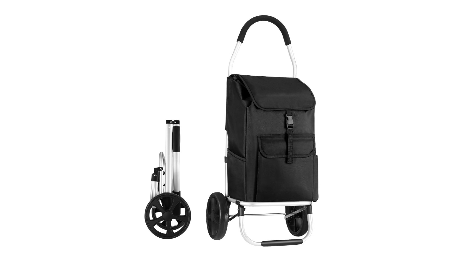 Foldable Aluminium Shopping Cart Trolley Bag Dolly with Wheels - Black ...