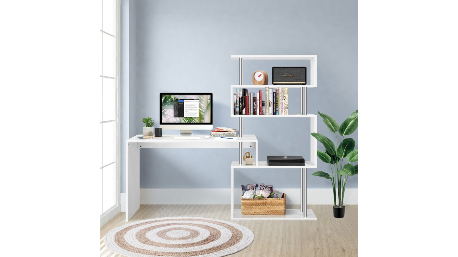 Home Office 4-Tier Computer Desk with Bookshelf Storage - White ...