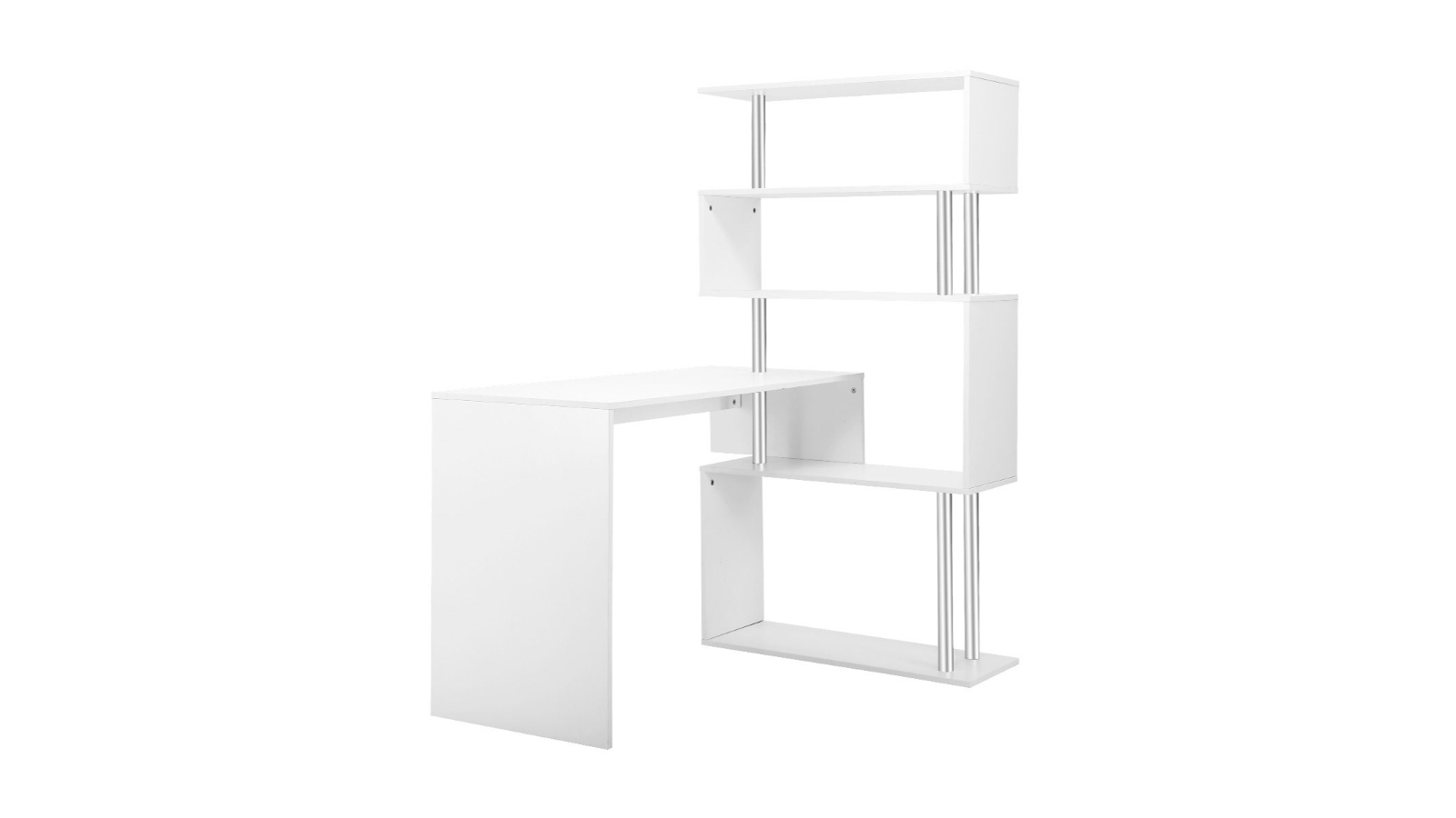 Home Office 4-Tier Computer Desk with Bookshelf Storage - White ...