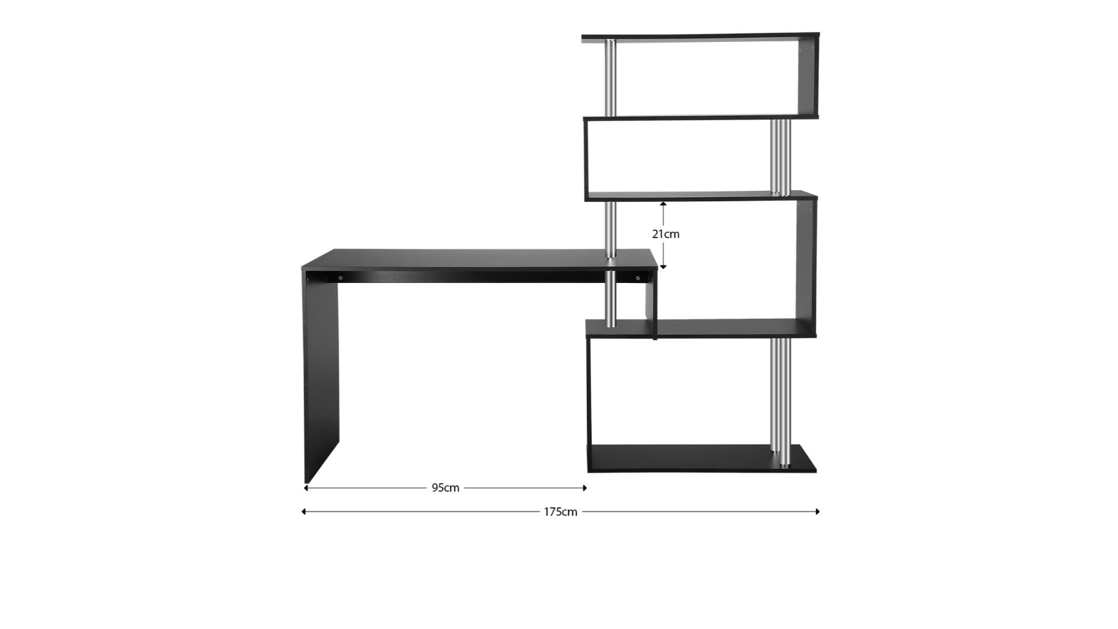 Home Office 4-Tier Computer Desk with Bookshelf Storage - Black ...