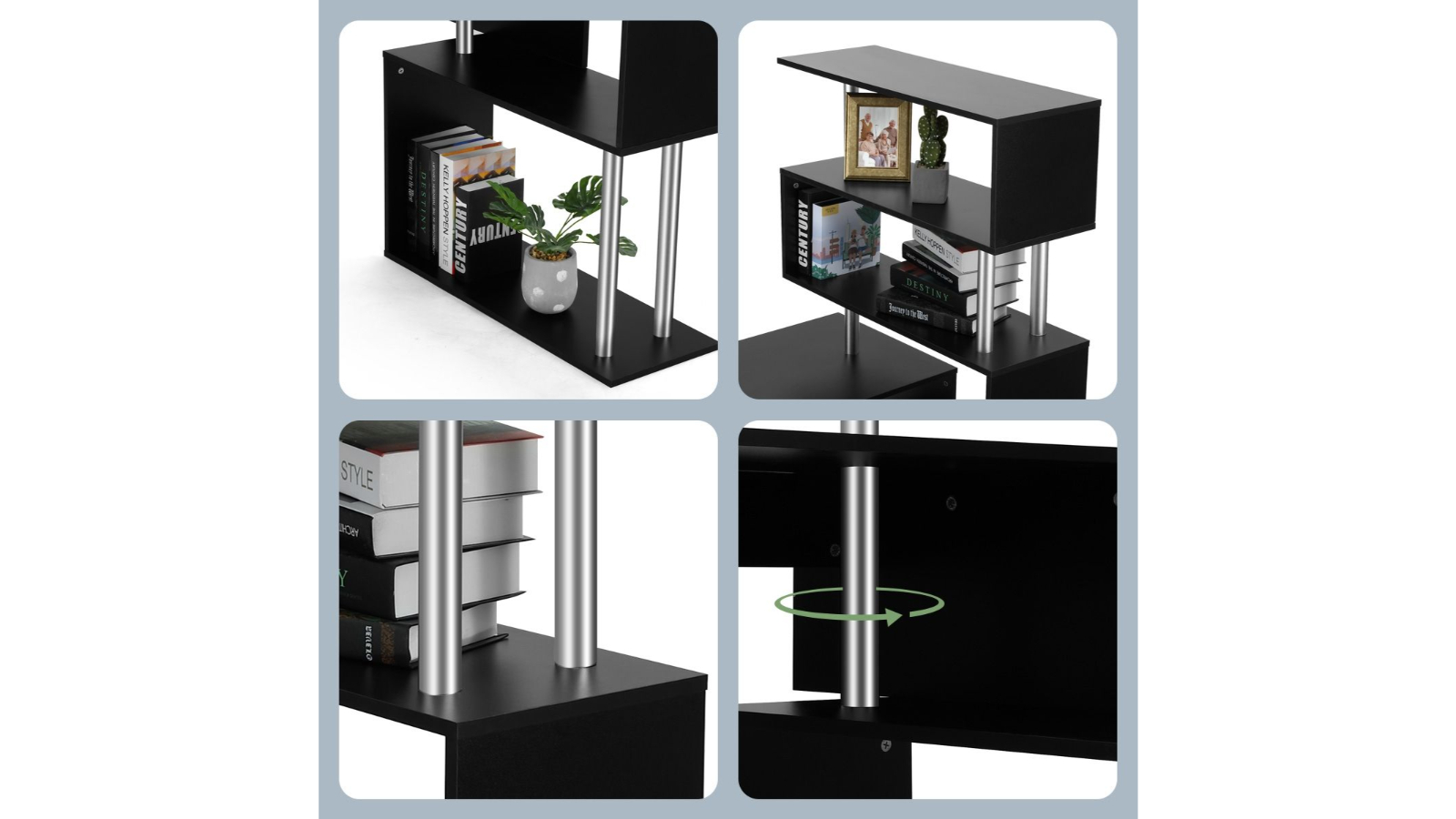 Home Office 4-Tier Computer Desk with Bookshelf Storage - Black ...