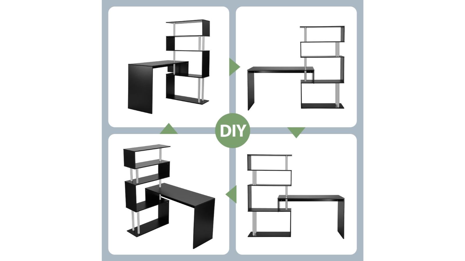 Home Office 4-Tier Computer Desk with Bookshelf Storage - Black ...