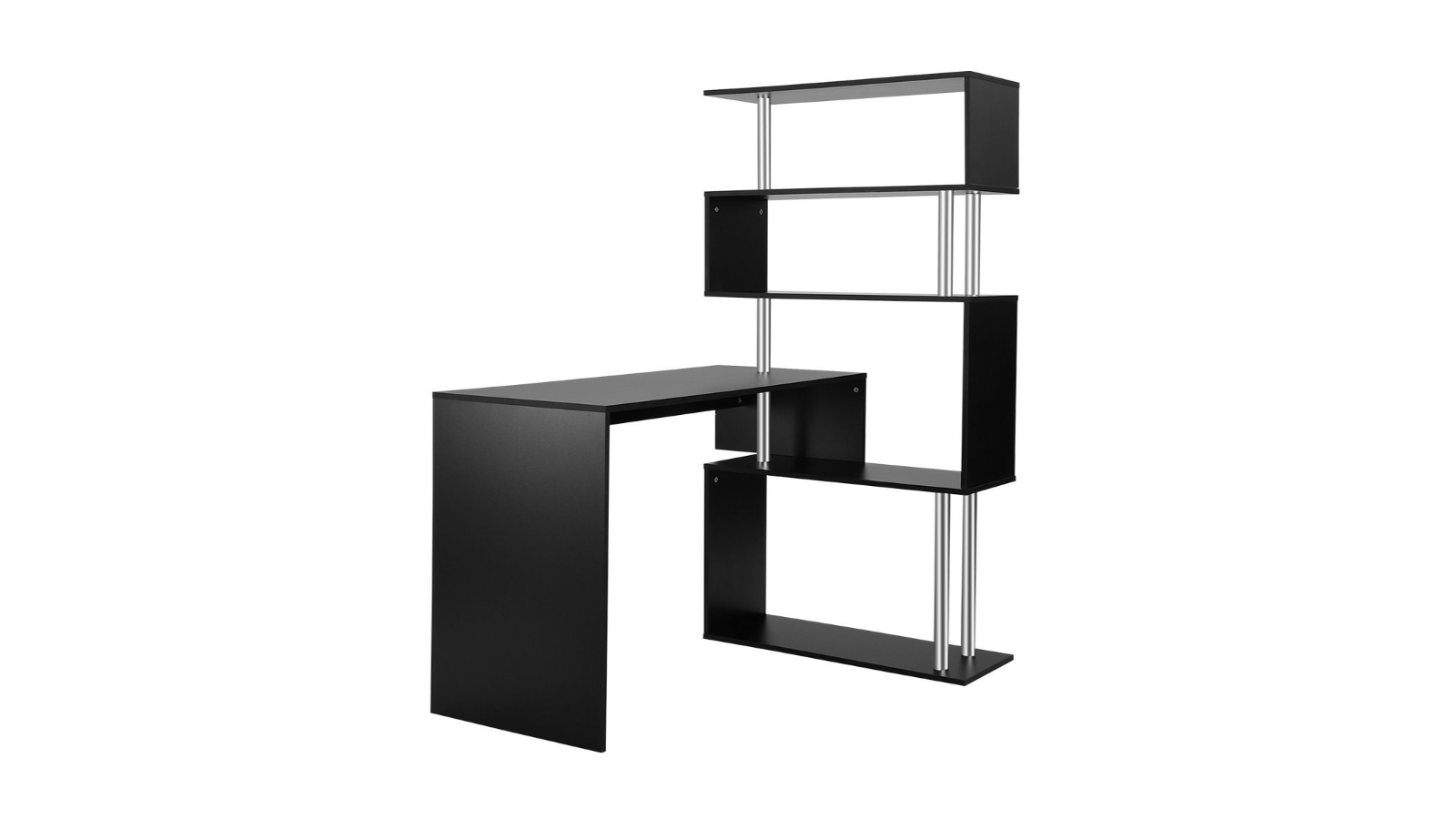 Home Office 4-Tier Computer Desk with Bookshelf Storage - Black ...