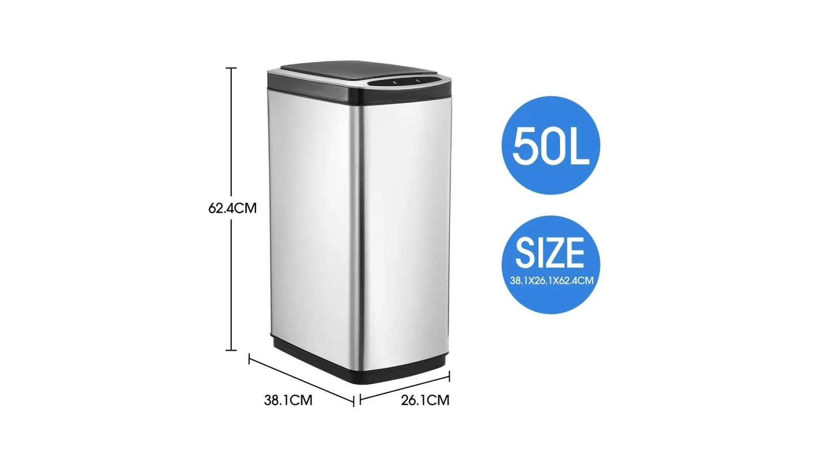 Maxkon 50L Smart Sensor Bin Kitchen Rubbish Recycling Infrared Motion ...