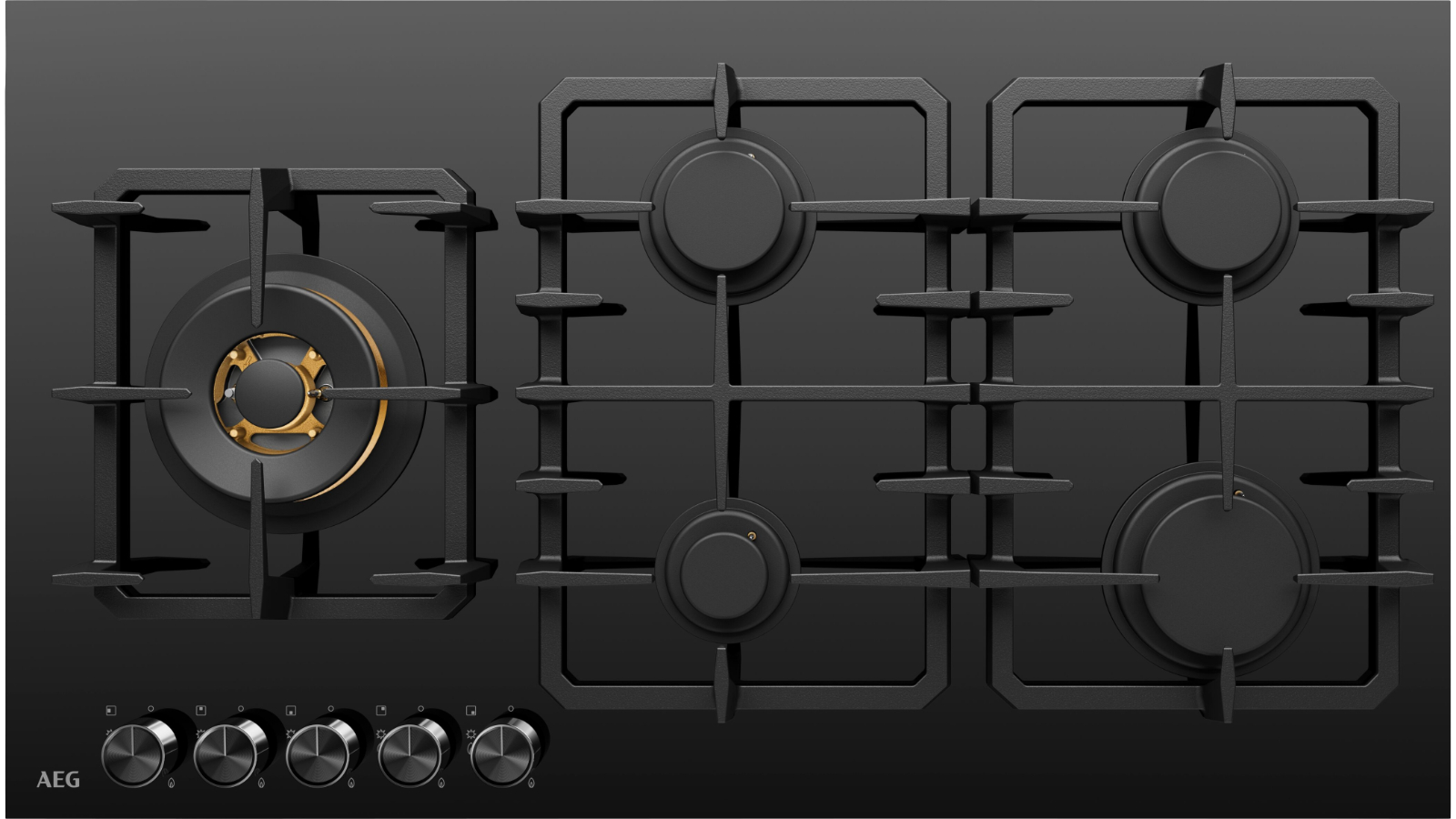 AEG 90cm 5 Burn Ceramic Glass Gas Cooktop - Black | Harvey Norman