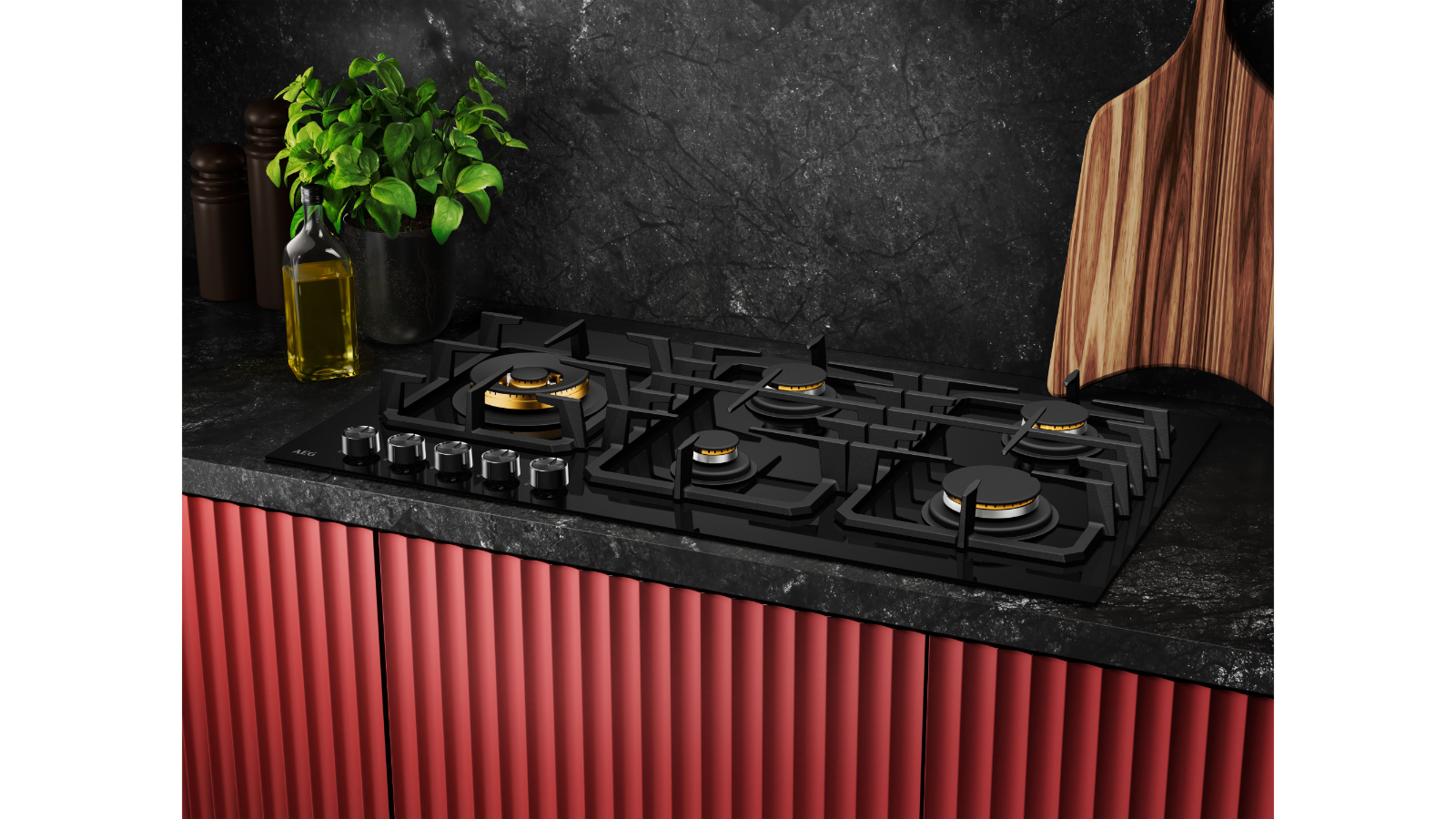 AEG 90cm 5 Burn Ceramic Glass Gas Cooktop - Black | Harvey Norman