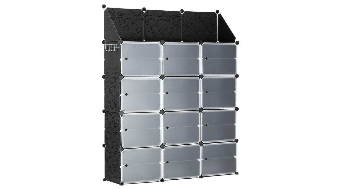 24-Tier 48 Pair Cube DIY Stackable Shoe Storage Box - Black | Harvey Norman