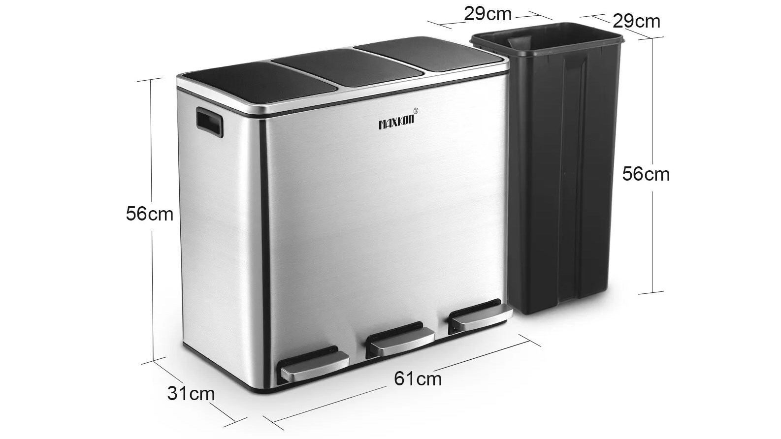 Maxkon 54L Pedal Recycling Bin Kitchen Waste Garbage Trash Bin Can with ...