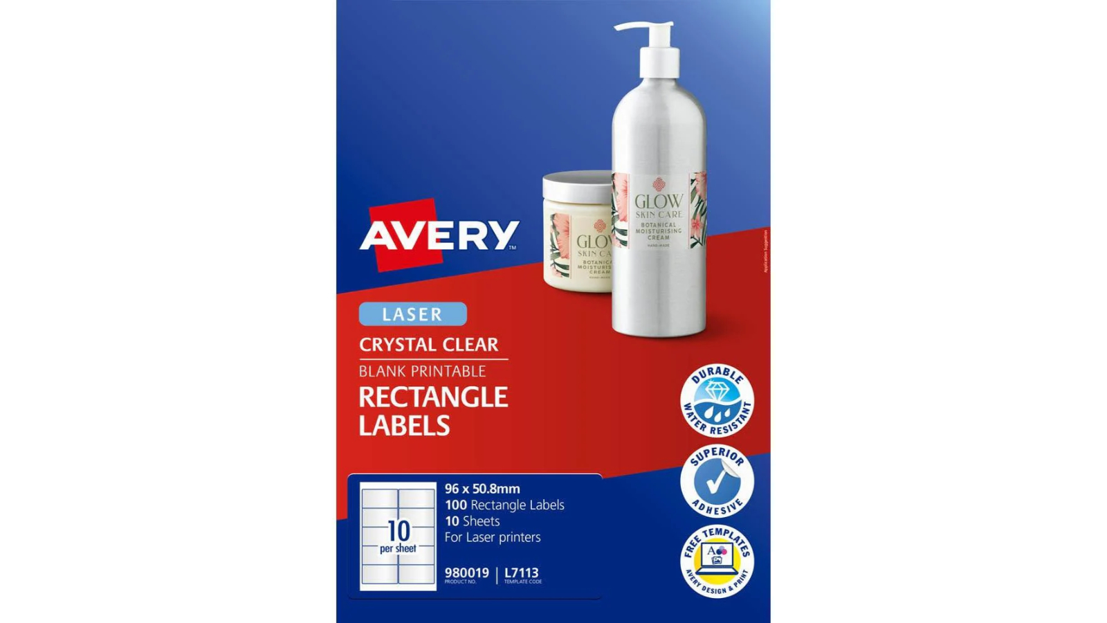 Avery 980019 Pack of 10 L7113 Crystal Clear Rectangle Label | Harvey Norman