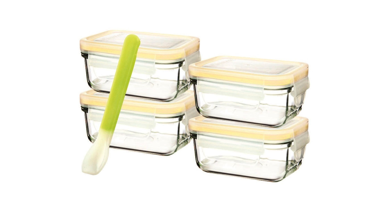 Glasslock Rectangle Baby Food Container Set with Lid - Set of 4 ...