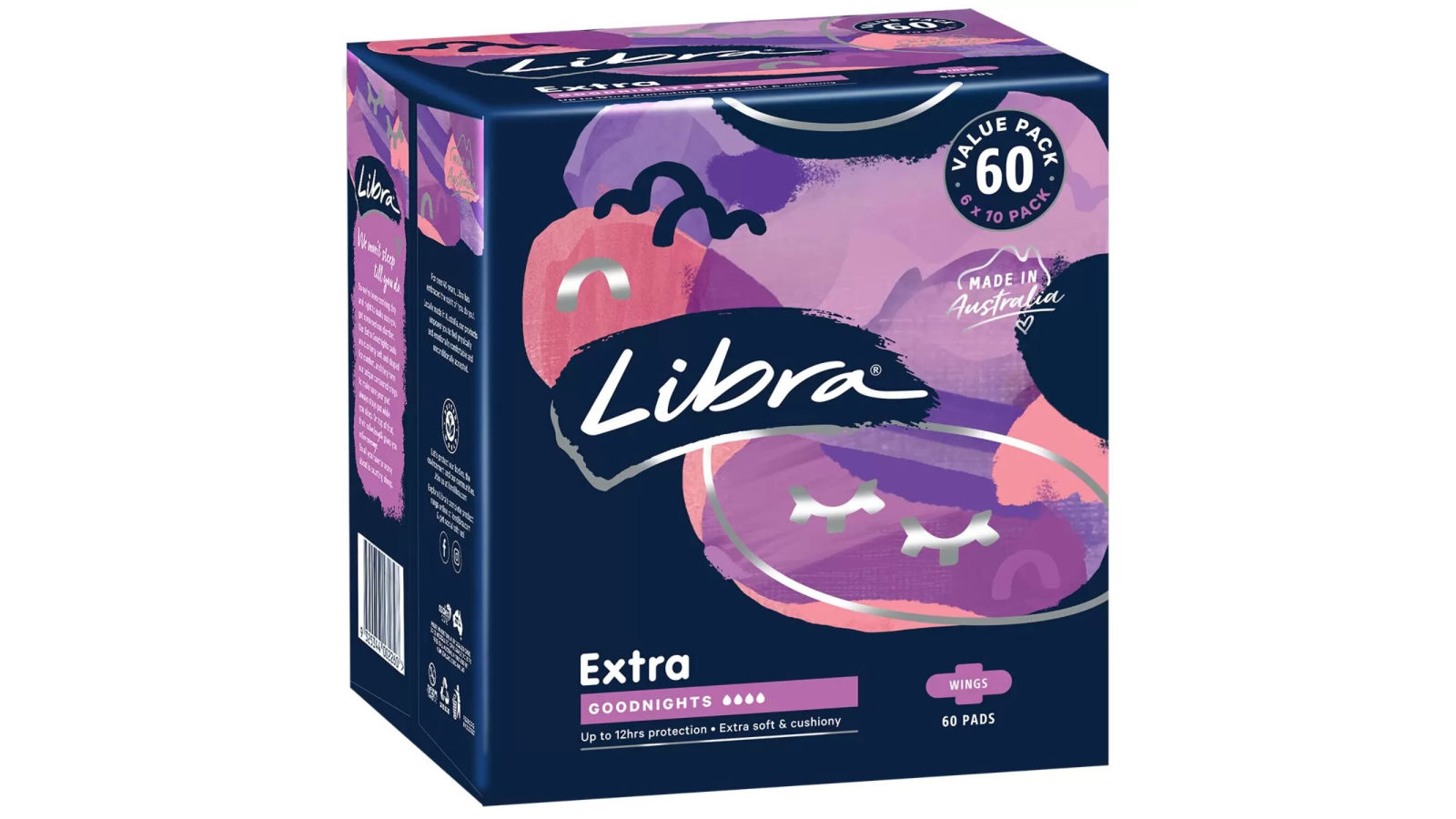 Libra Extra Long Goodnight Pads With Wings 60 Pack Heavy Flow Overnight ...
