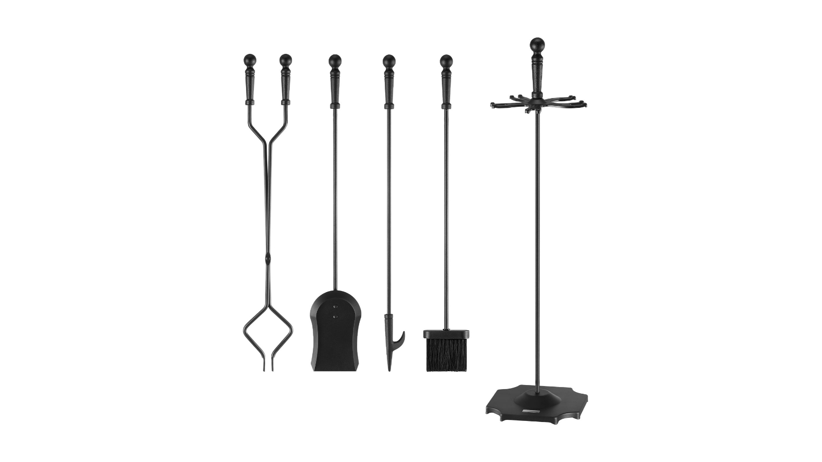 5 Piece Cast Iron Firepit Accessories Poker Fire Tong Shovel Brush ...