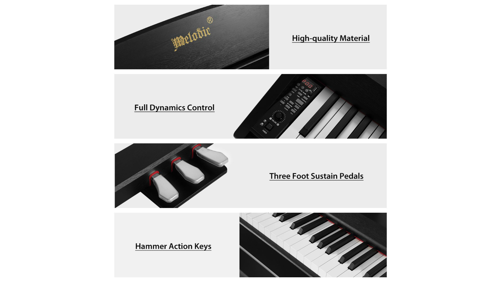 Melodic 88-Key Hammer Action Digital Piano with 3 Pedal Weighted ...