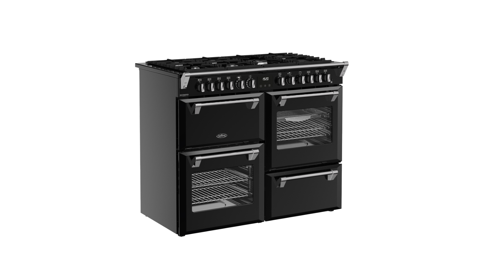 Belling 110cm Richmond Deluxe Dual Fuel Range Cooker - Black | Harvey ...