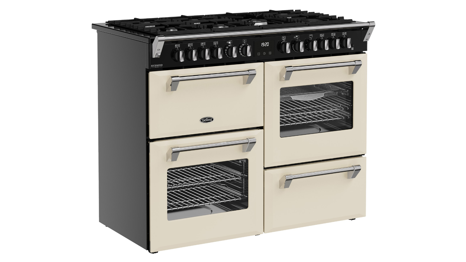 Belling 110cm Richmond Deluxe Dual Fuel Range Cooker - Cream | Harvey ...