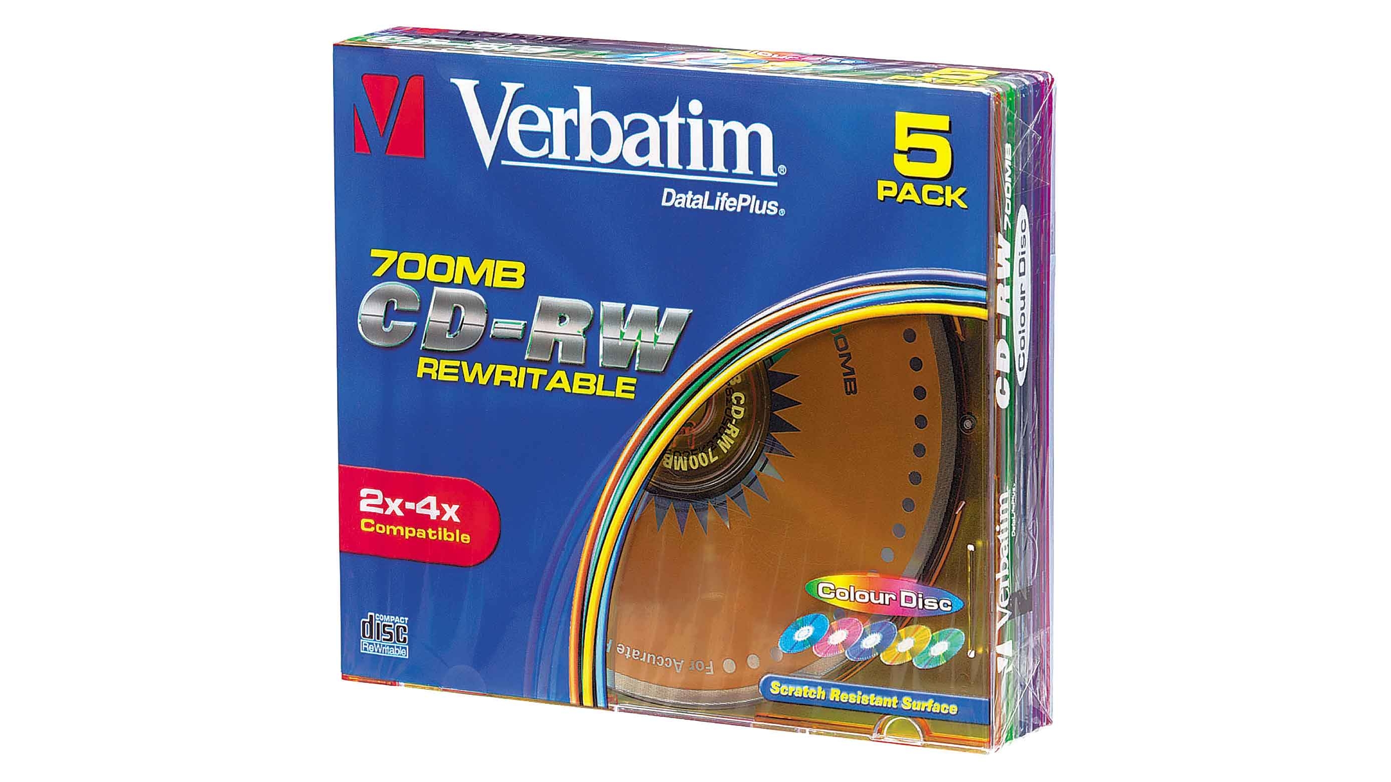 Verbatim CD-RW 80 min 700MB Colours 5 Pack Slim Case 2x - 4x | Harvey ...