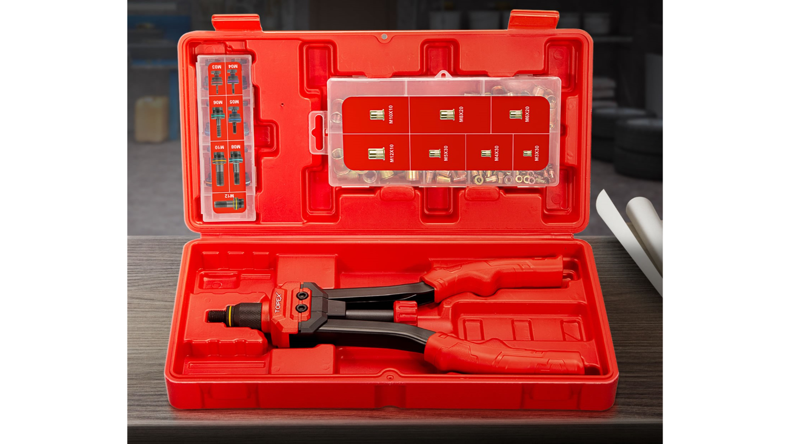 TOPEX 160 Piece Heavy Duty Nut Rivet Rivnut Nutsert Gun Kit Thread M3-12 | Harvey Norman