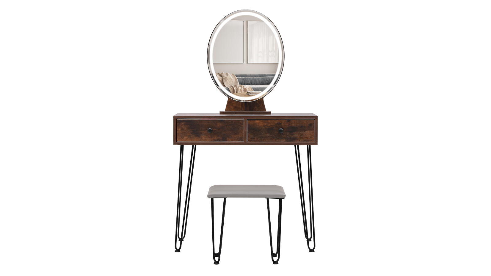 Levede LED Light Vanity Dressing Table Set - Brown | Harvey Norman