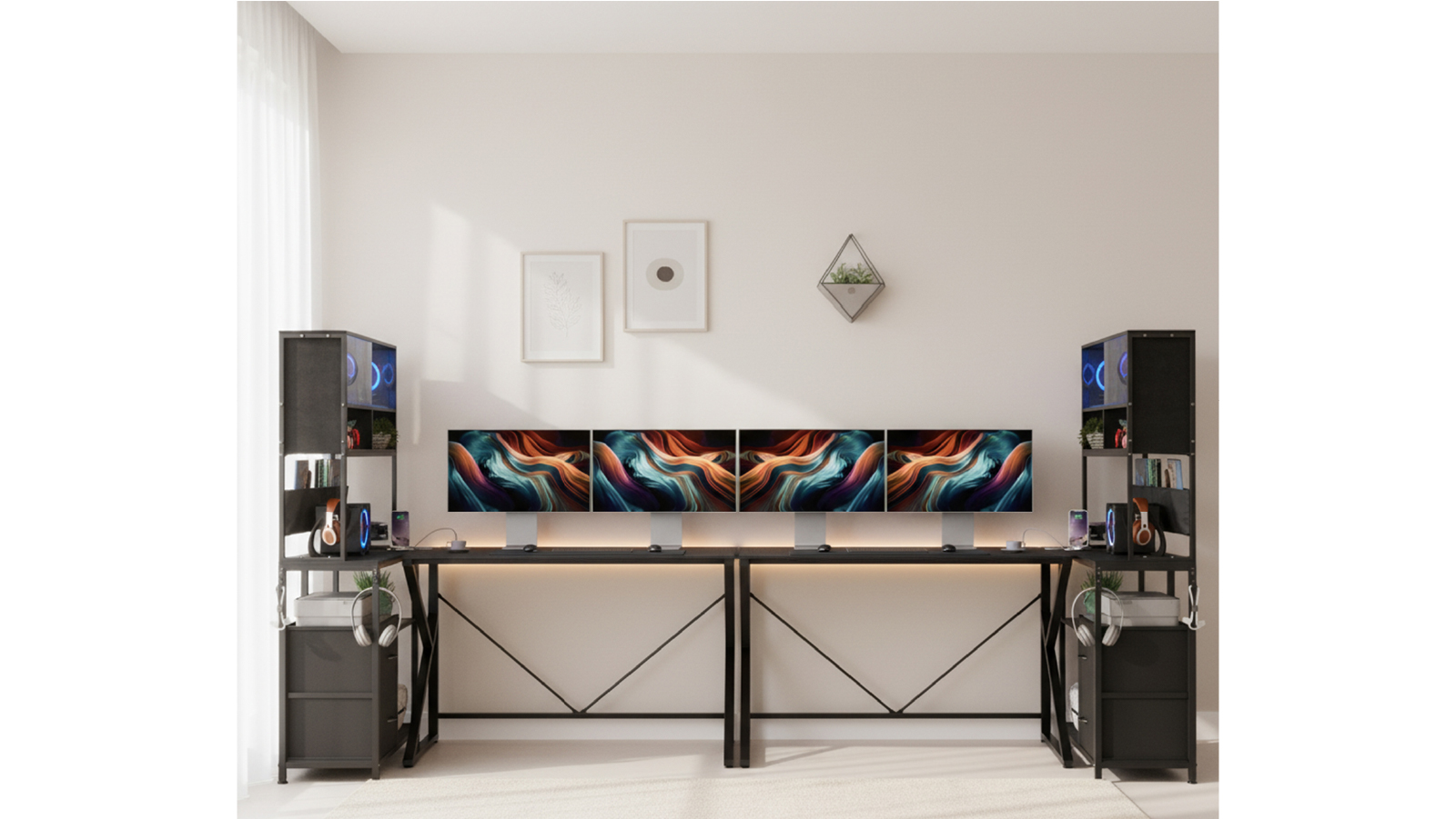 Advwin 130cm L Shaped Gaming Desk with 2 Fabric Drawers and Storage Bag ...