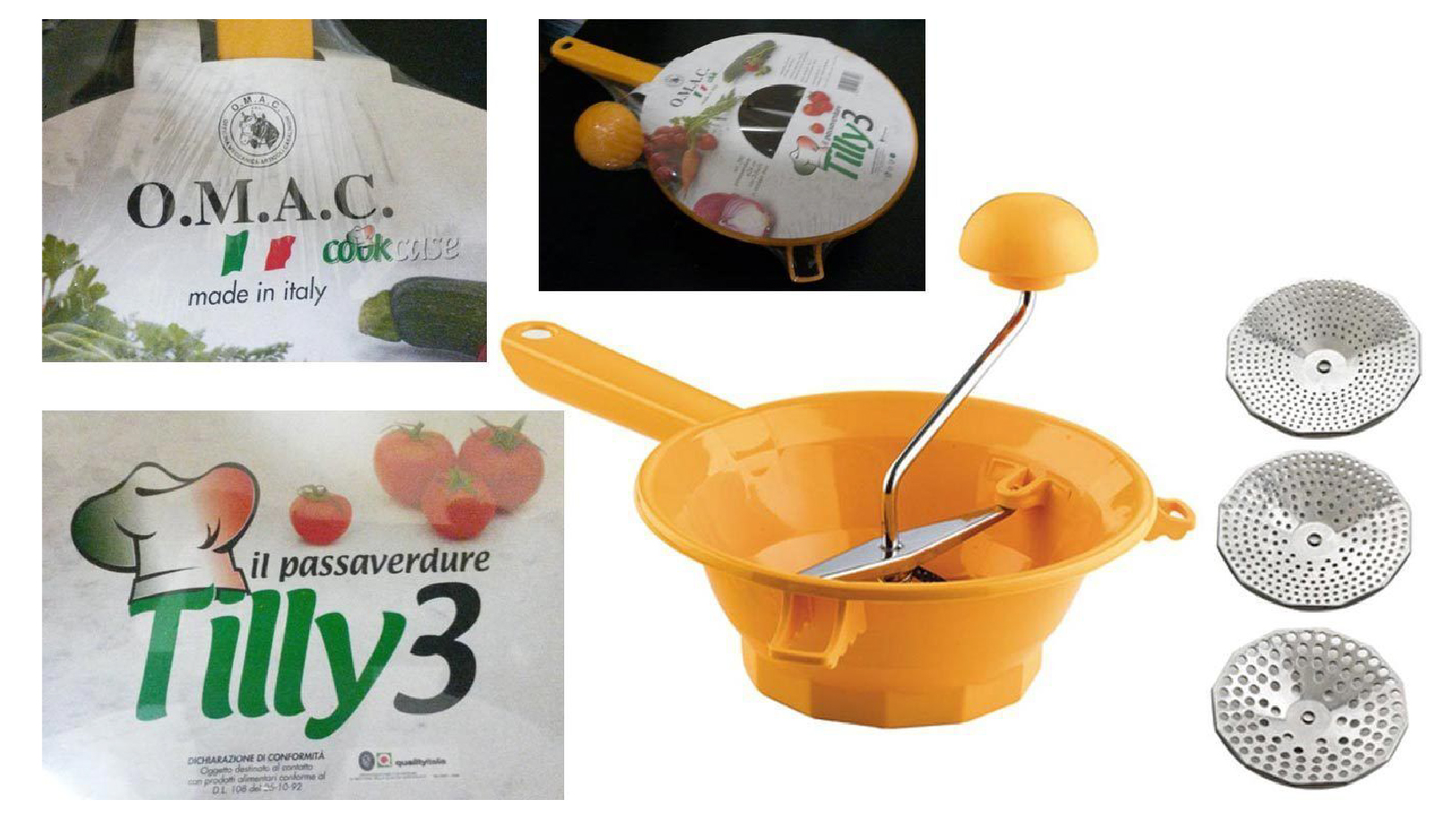 Tilly3 Orange Plastic Moulin/Vegetable Mill With 3 Stainless Steel ...