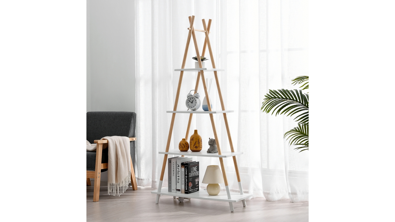 Takara Kusa 4-Tier Natural A-Frame Ladder Storage Shelf | Harvey Norman