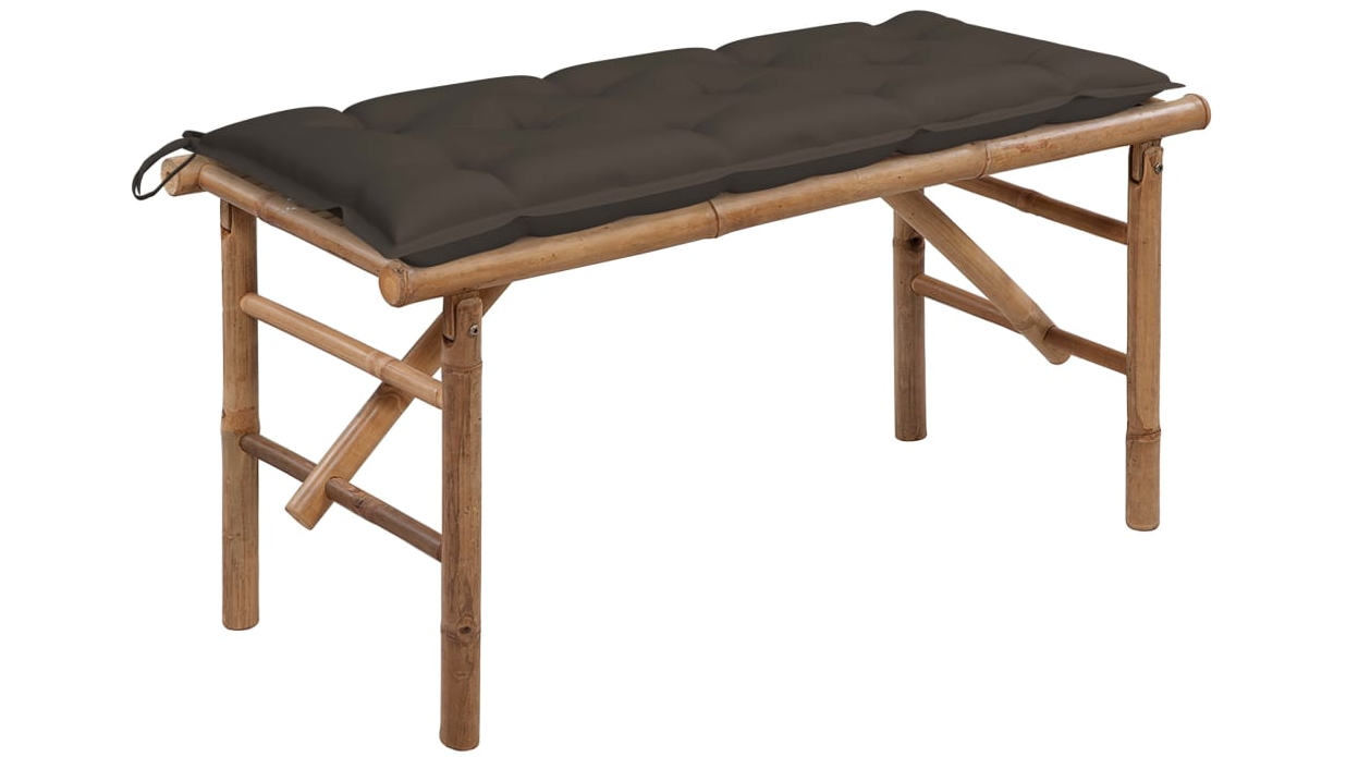 vidaXL 118 cm Folding Bamboo Garden Bench with Taupe Cushion | Harvey ...
