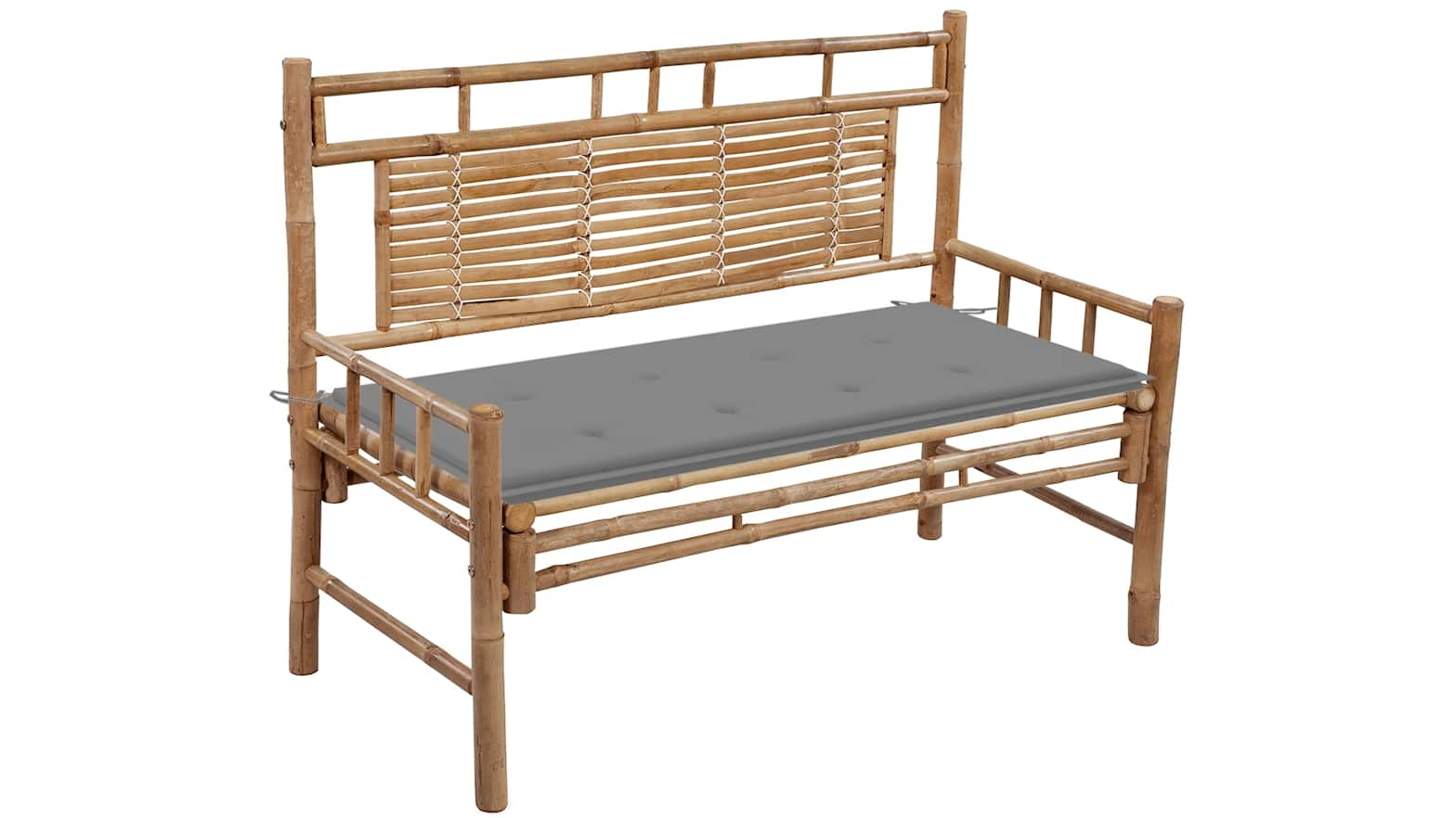 vidaXL 120cm Bamboo Garden Bench with Backrest and Cushion - Grey ...