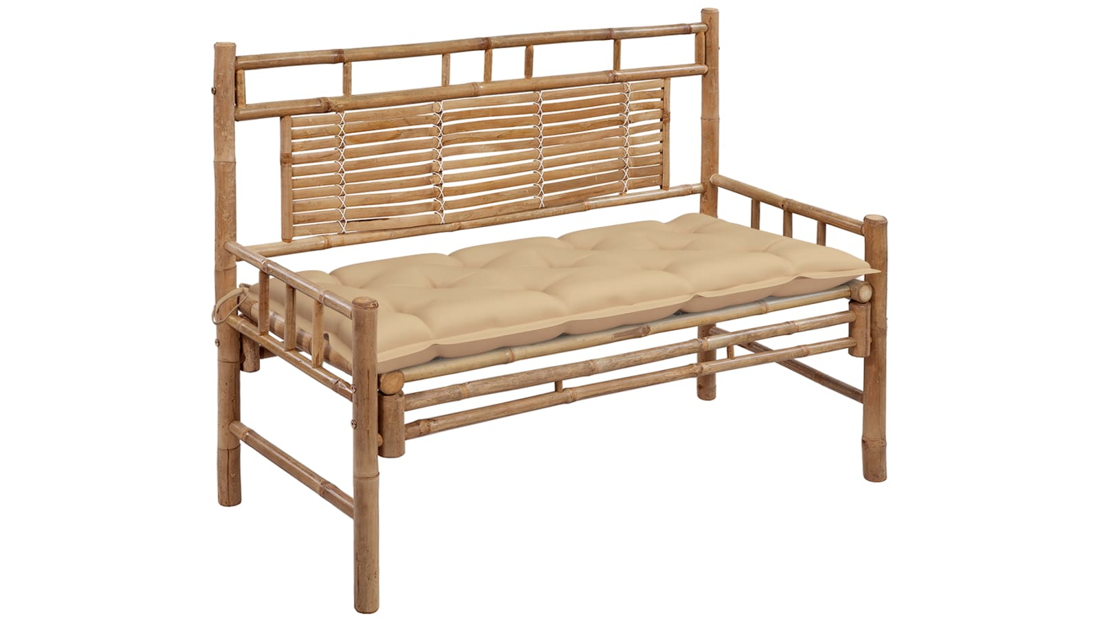vidaXL 120cm Bamboo Garden Bench with Polyester Cushion - Beige ...