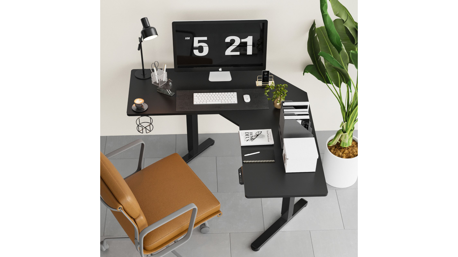 L-Shaped Height Adjustable Electric Motorised Corner Standing Computer ...