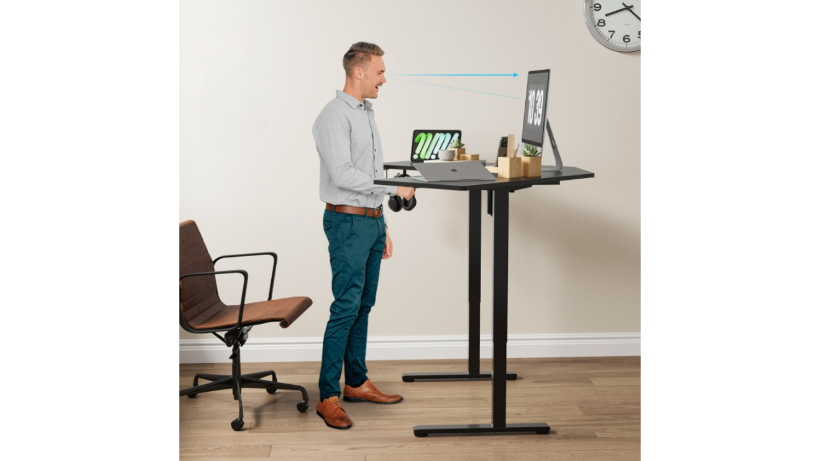 L-Shaped Height Adjustable Electric Motorised Corner Standing Computer ...