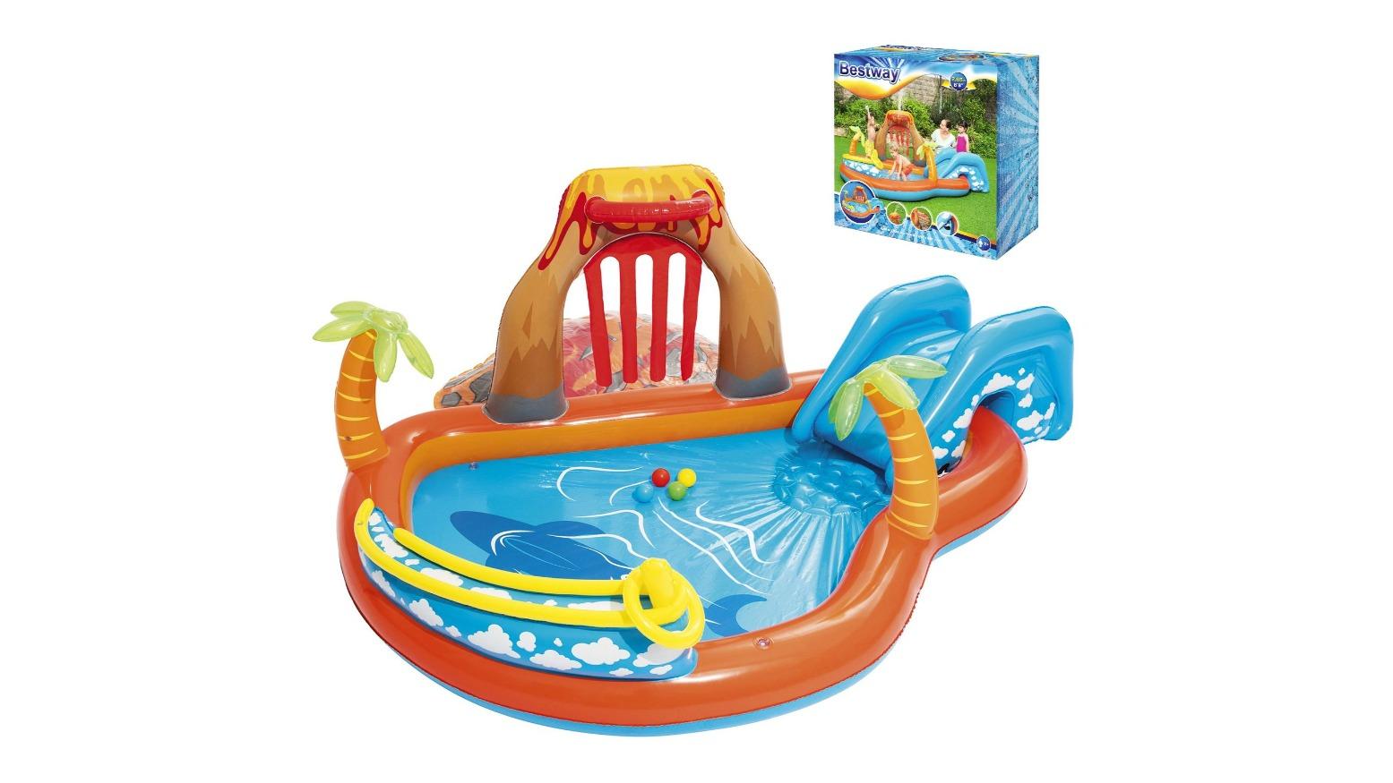 Bestway Lava Lagoon Outdoor Inflatable Oval Pool with Slide - 265 x 265 ...