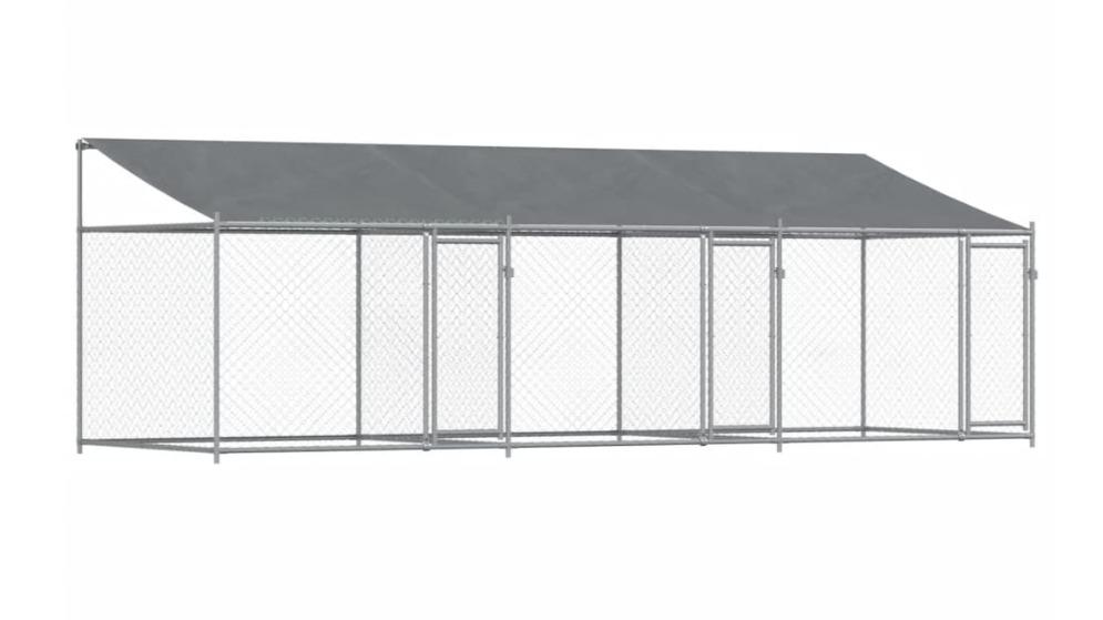 vidaXL Grey Galvanised Steel Dog Cage with Roof and 3-Door - 600 x 200 ...