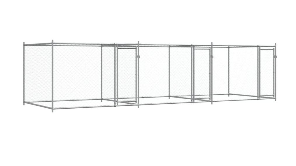 vidaXL Grey Galvanised Steel Dog Cage with 3-Door- 600 x 200 x 150cm ...